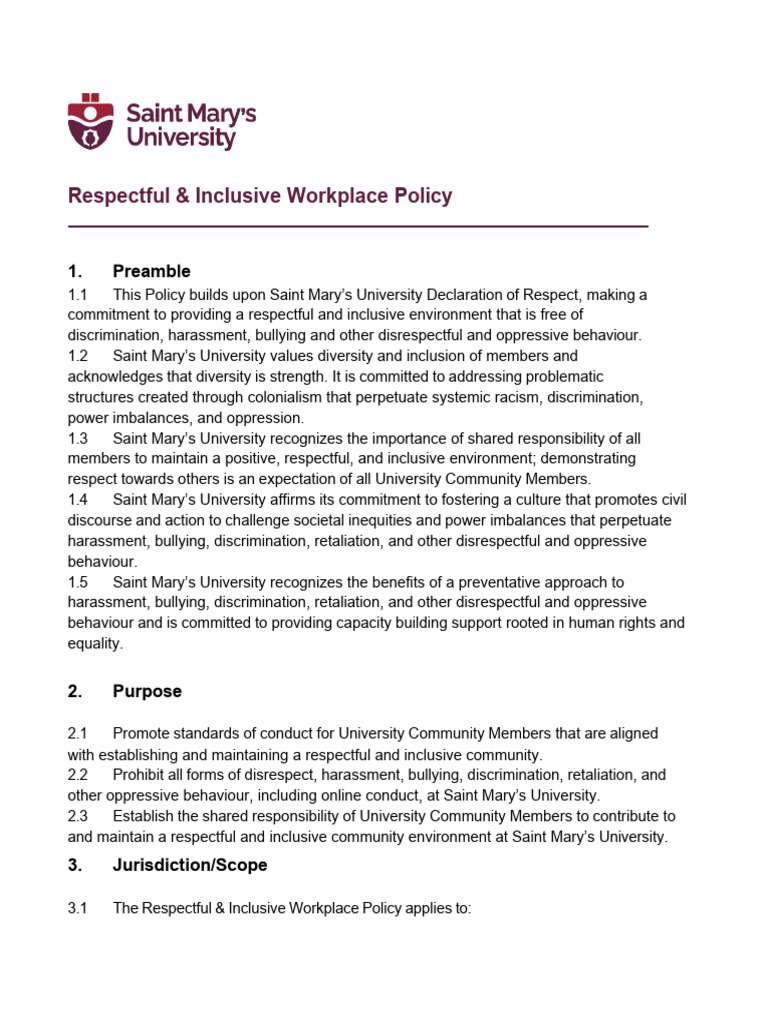Respectful Workplace Policy Overview | PDF | Bullying | Harassment