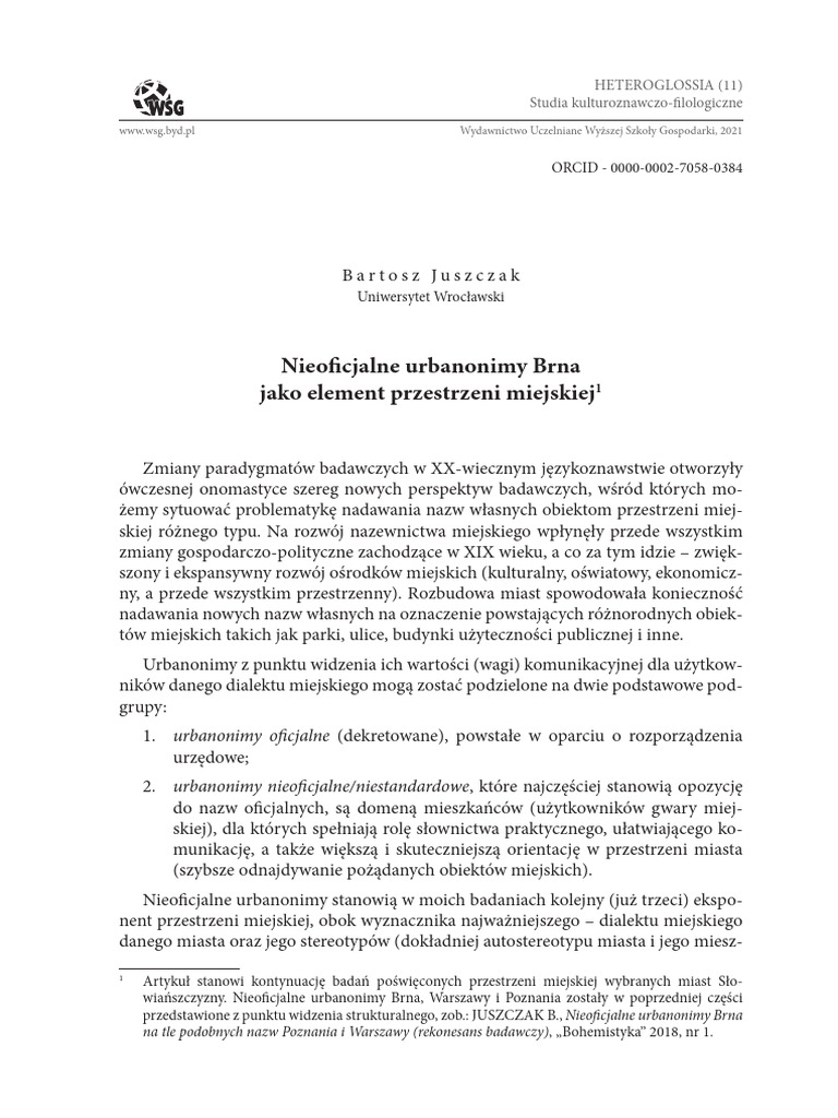 Nieoficjalne Urbanonimy Brna | PDF