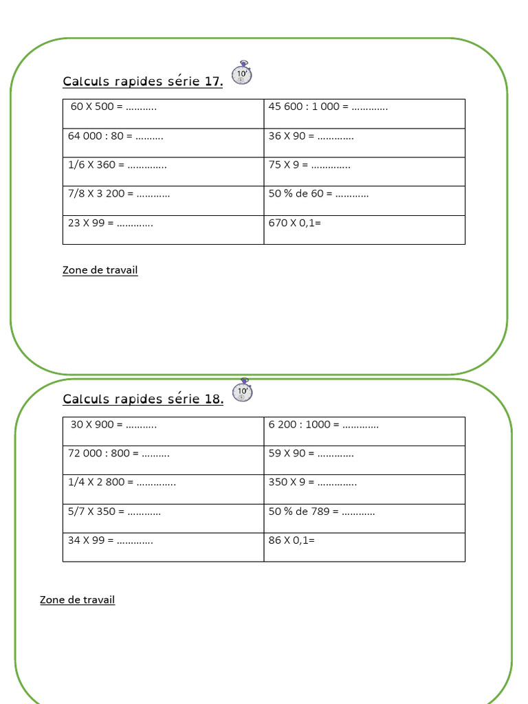 Calculs Rapides Série 17 | PDF