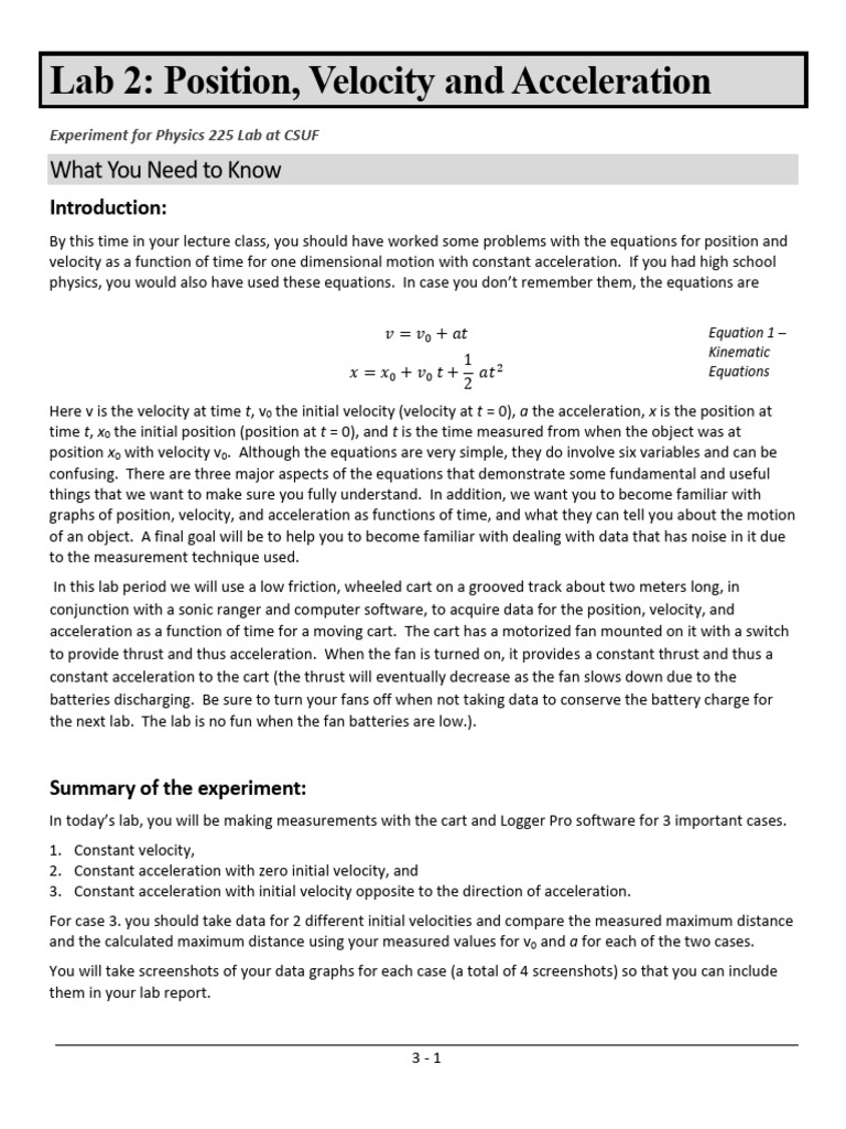 lab 2 | PDF | Acceleration | Velocity