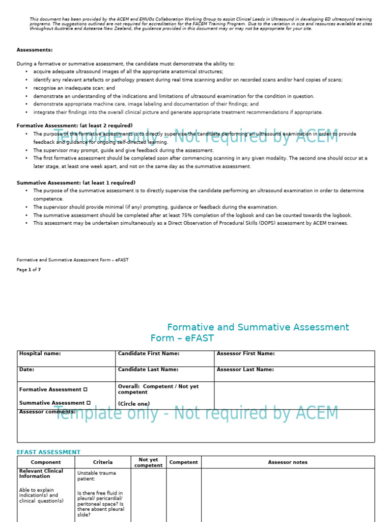 Assessment Template EFAST | PDF | Medical Imaging | Medical Specialties