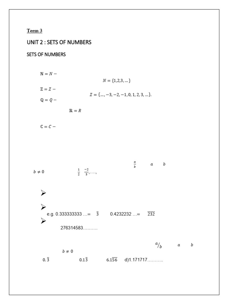 Unit 2 Sets of Numbers. | PDF | Numbers | Inequality (Mathematics)