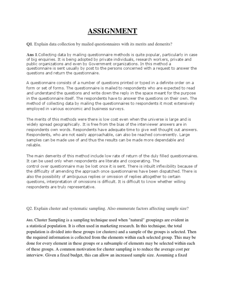 Assignment: Q1. Explain Data Collection by Mailed Questionnaires With ...