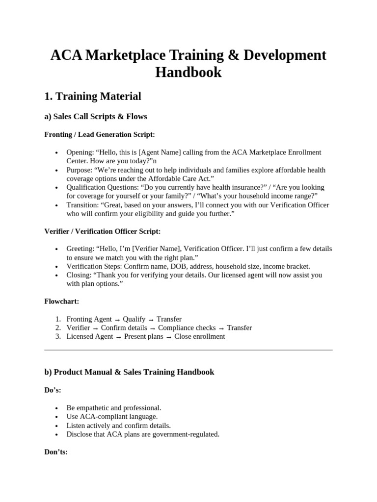 ACA Marketplace Training Handbook | PDF