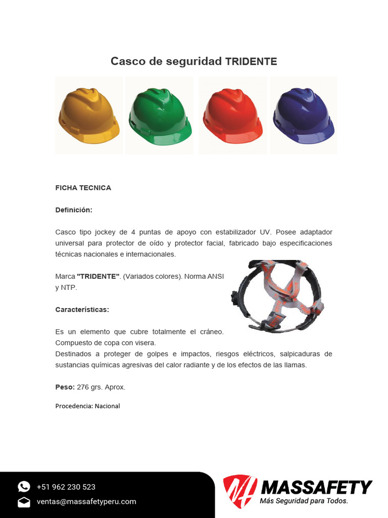 Ficha Tecnica Casco de Seguridad Tridente-personal Obrero | PDF