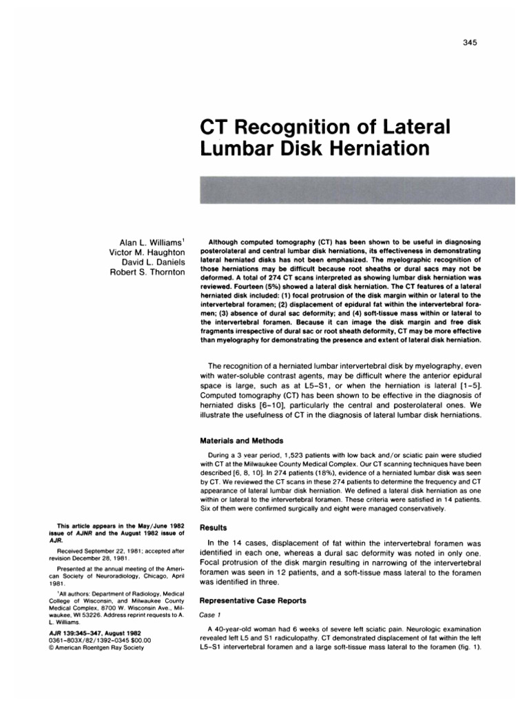 Williams Et Al 2012 Ct Recognition of Lateral Lumbar Disk Herniation ...