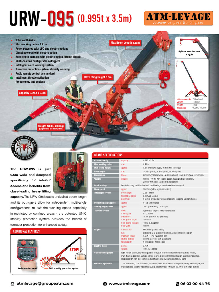 URW-095 Mini Spider Crane Specs | PDF | Crane (Machine) | Motor Vehicle