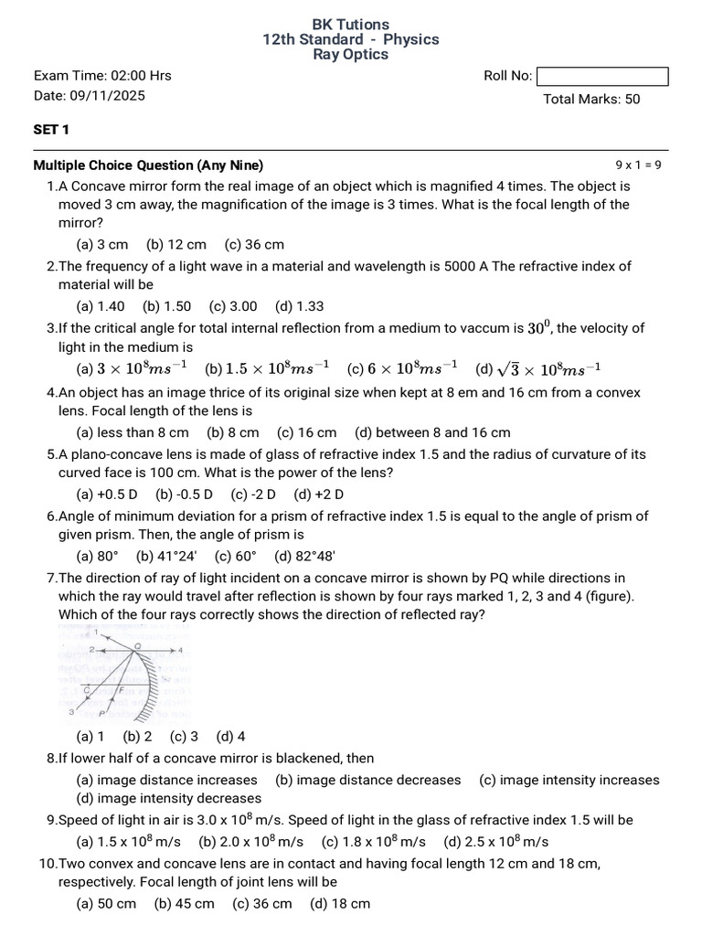 Physics - Ray Optics | PDF | Optics | Electromagnetic Radiation