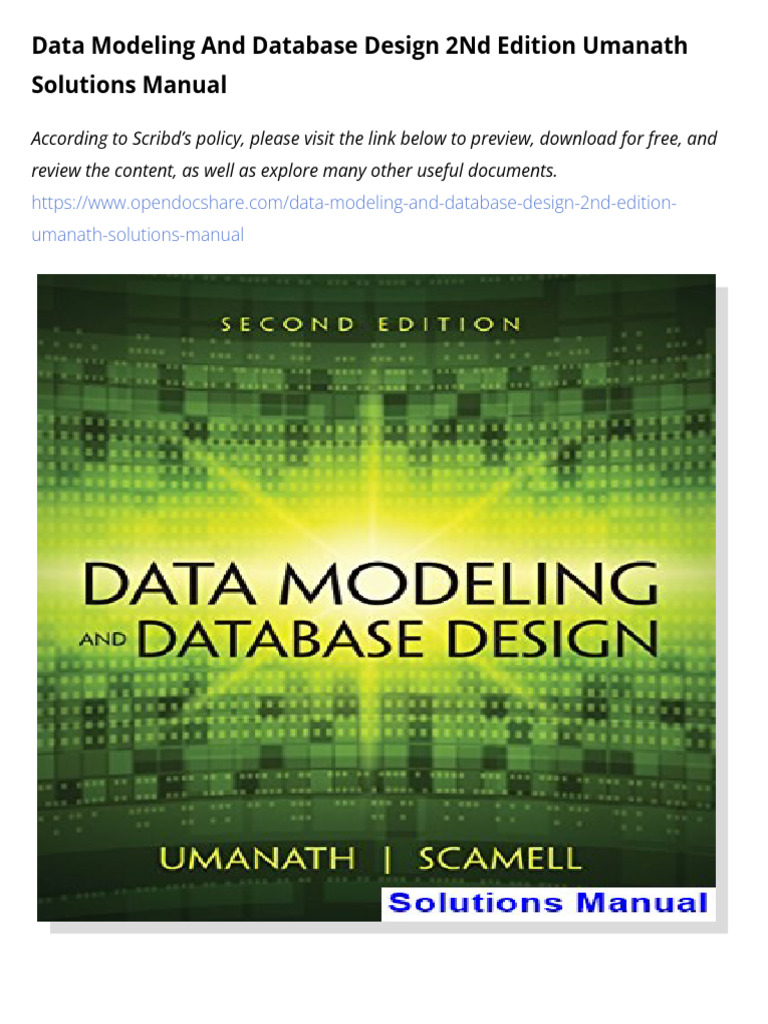 Data Modeling and Database Design 2nd Edition Umanath Solutions Manual | PDF | Relational Model ...