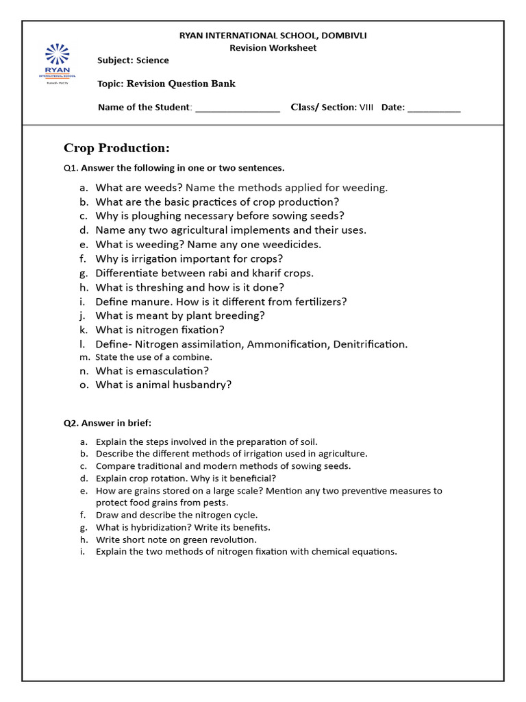 Science Revision Worksheet for Class VIII | PDF | Microorganism | Pressure