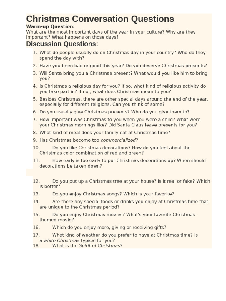 Engaging Christmas Conversation Starters | PDF