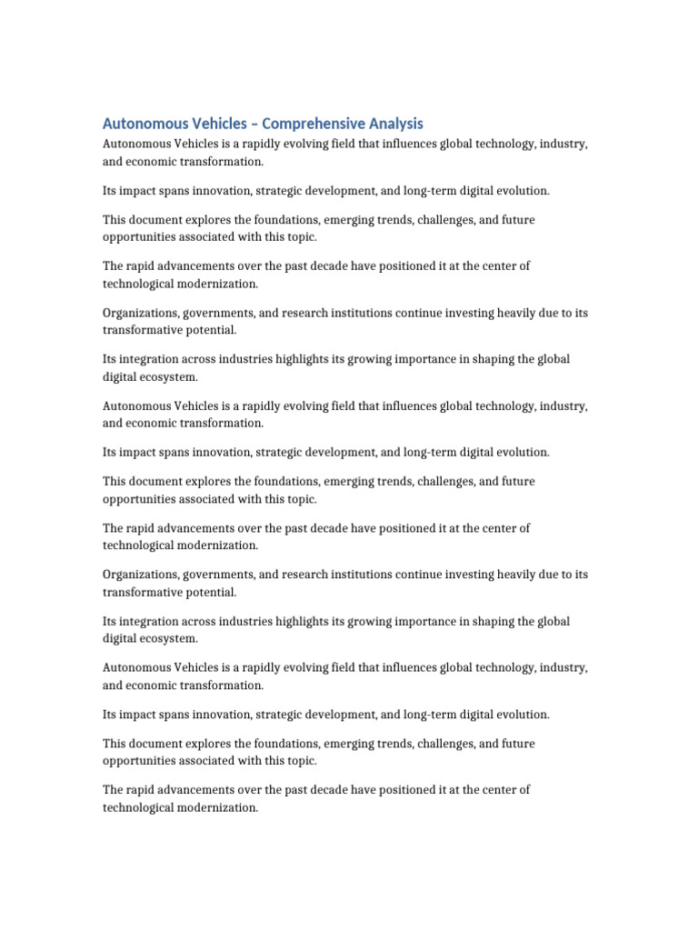 Autonomous Vehicles: Trends and Challenges | PDF | Modernization Theory ...