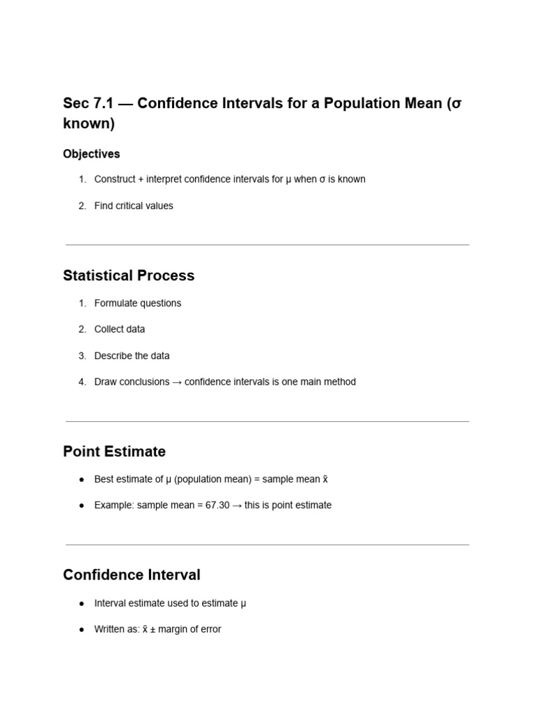 Ch 7 Notes | PDF | Confidence Interval | Errors And Residuals