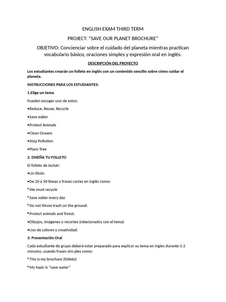 English Exam Third Term - Project | PDF