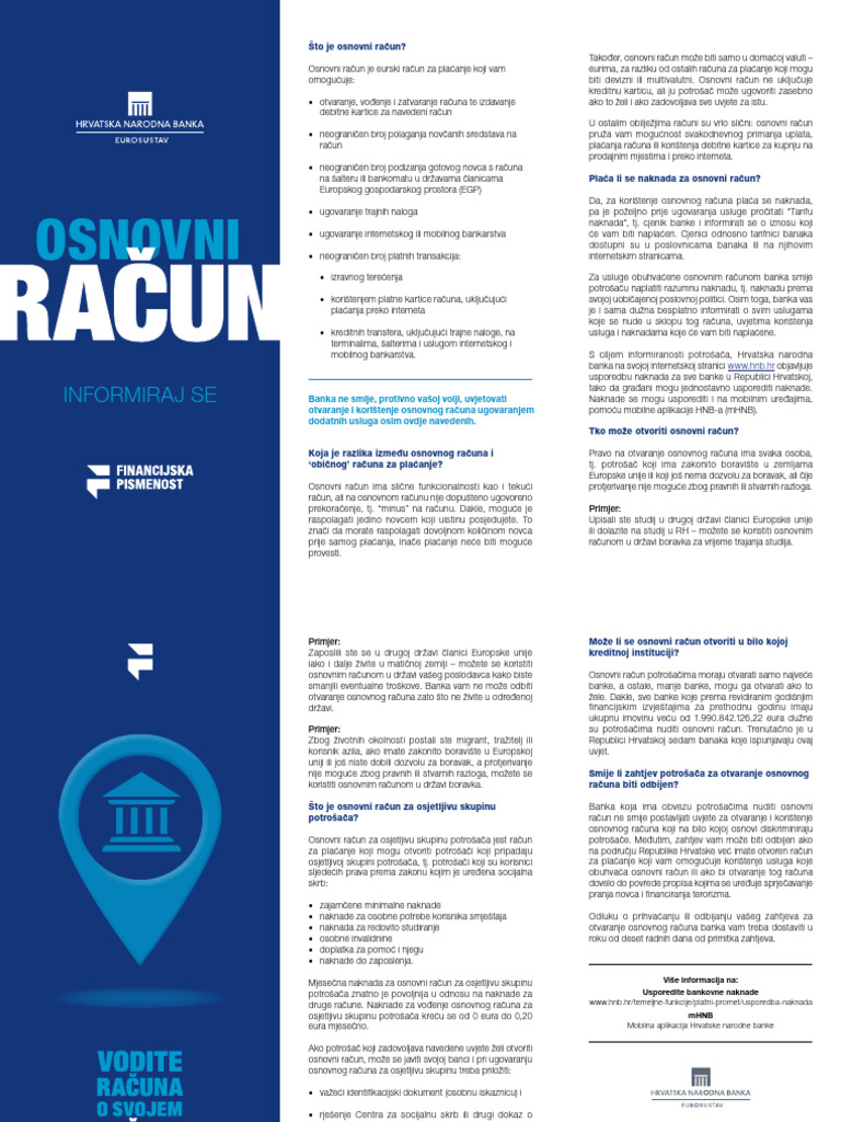 h Brosura Financijska Pismenost Osnovni Racun 1 | PDF