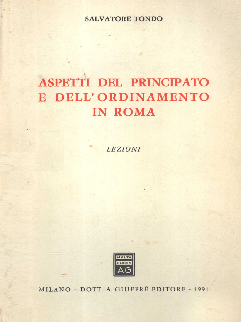 Aspettl Del Principato e Dell Prdinamenio in Roma -- Lezionl, Salvatore ...