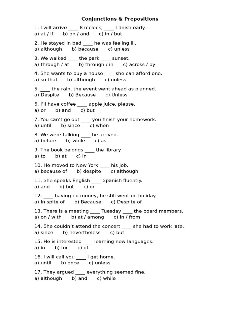 Conjunctions and Prepositions Quiz | PDF | Chess Theory | Chess