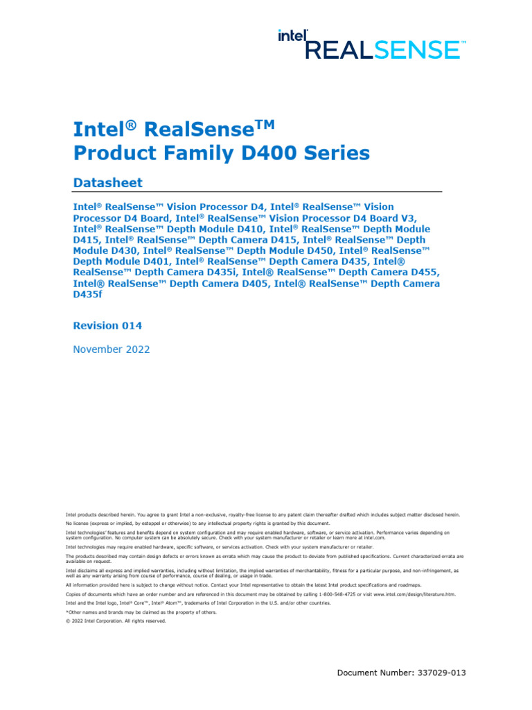 Intel RealSense D400 Series Datasheet November 2022 | PDF | Usb | Computing