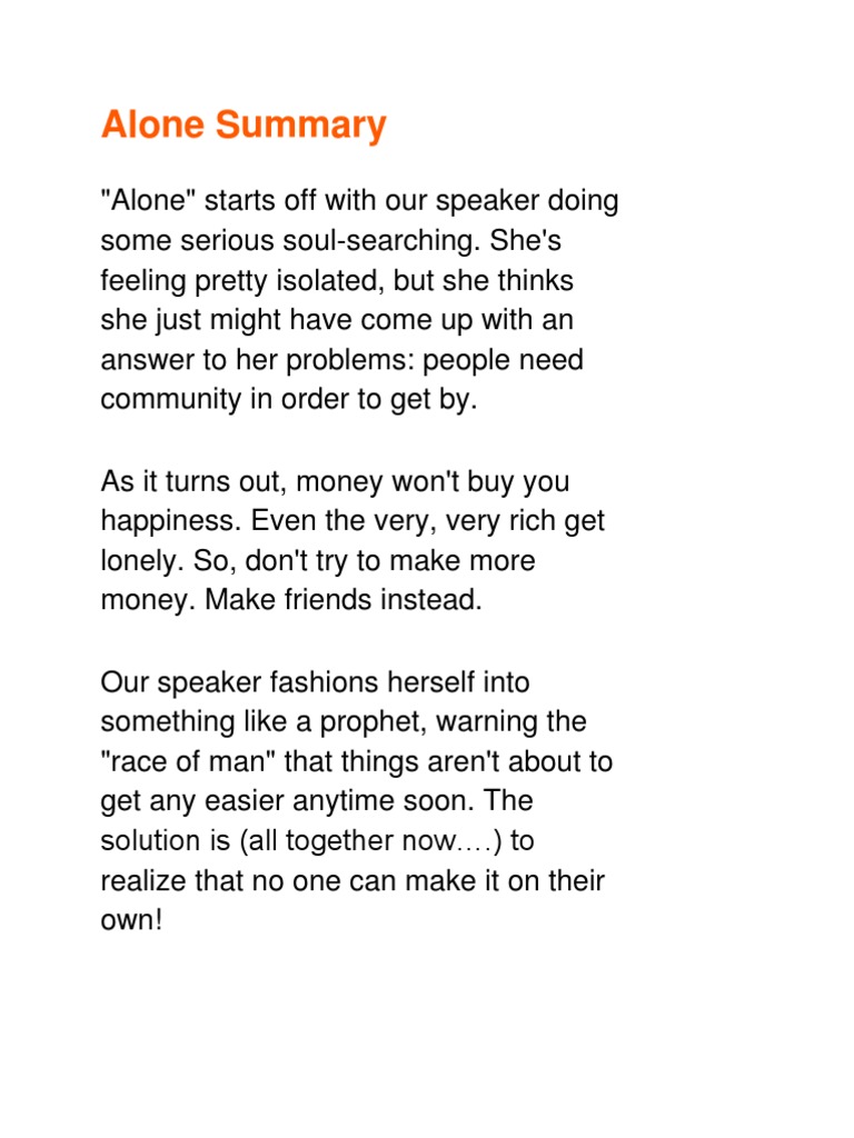 Alone Summary | Refrain | Poetry