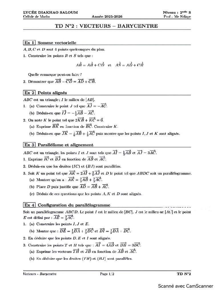 TD Barycentres 2nde C | PDF