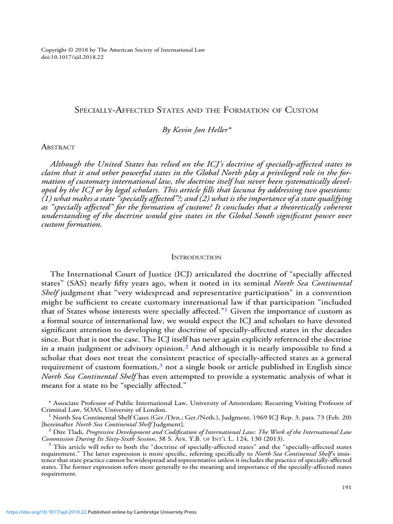 Specially Affected States and the Formation of Custom | PDF ...