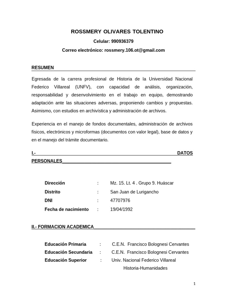 Cv 2017- Rossmery Olivares Tolentino (6) | PDF