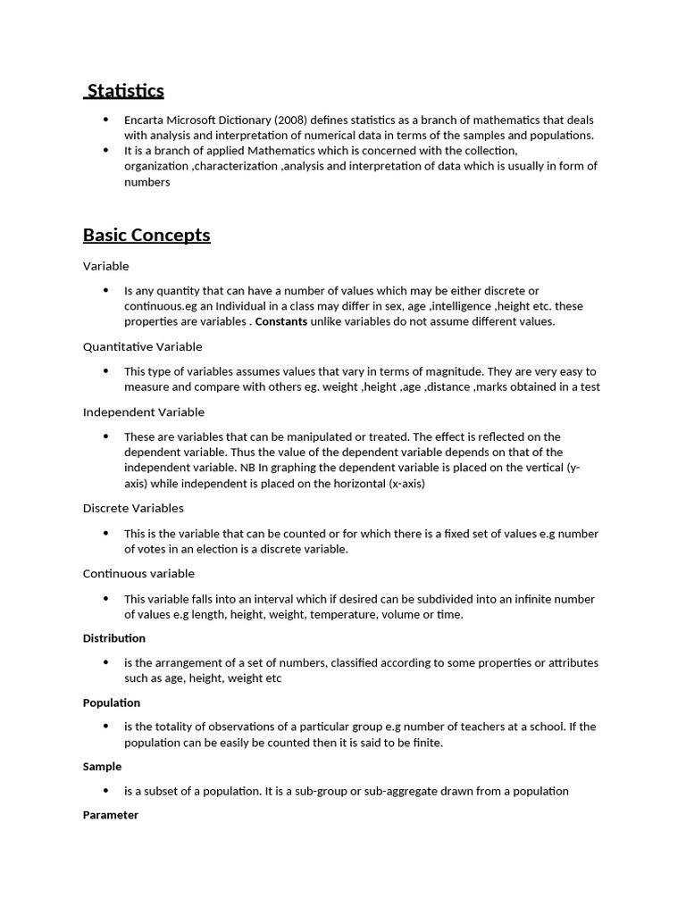 Basic Concepts in Statistics | PDF | Statistics | Level Of Measurement