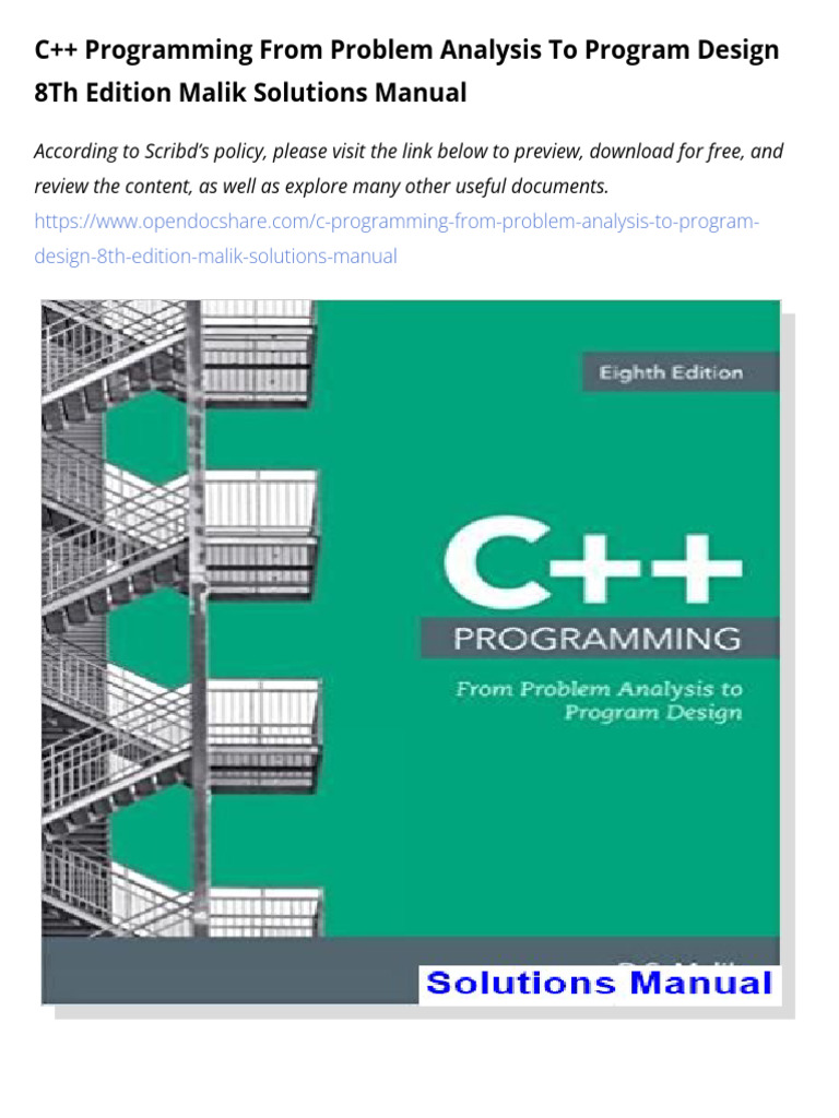 C++ Programming From Problem Analysis to Program Design 8th Edition Malik Solutions Manual | PDF ...