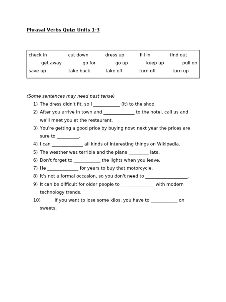 Phrasal Verbs Quiz for ESL Learners | PDF