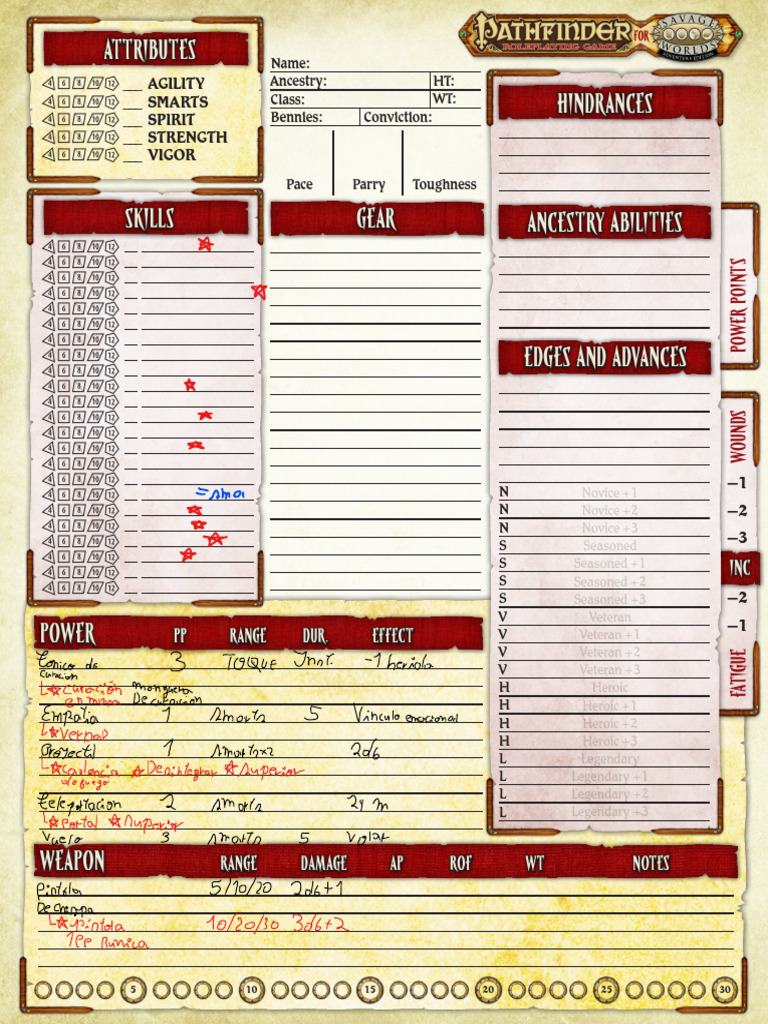 Hoja de personaje de James SWADE Akitu | PDF