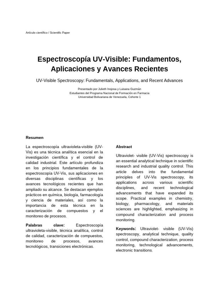 Espectroscopia Uv Visible Paper Scientific | PDF | Espectroscopía ...