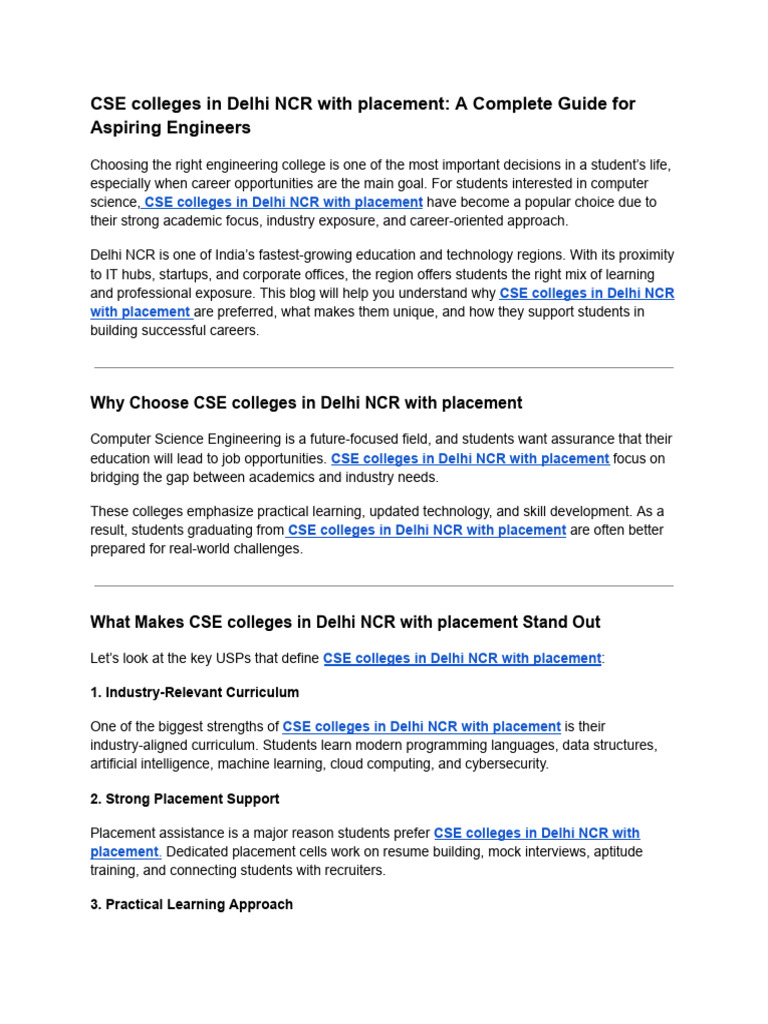 CSE College in Delhi NCR | PDF | Internship | Job Hunting
