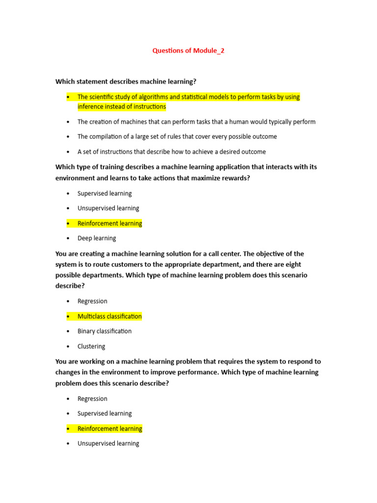 Questions of Module_2 | PDF | Machine Learning | Learning