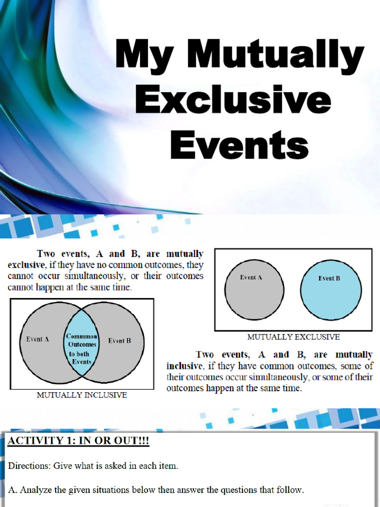 Lesson 7 8 Mutually Exclusive Events and Word Problems on Probability | PDF