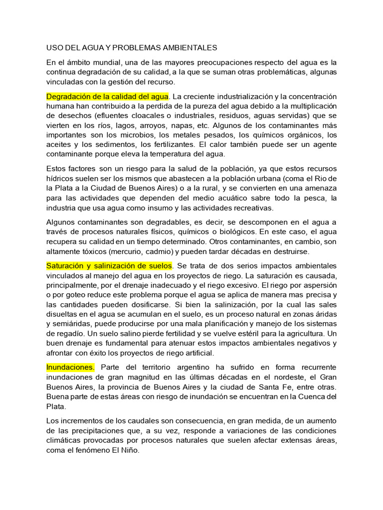 Uso Del Agua y Problemas Ambientales | PDF | Agua | Riego