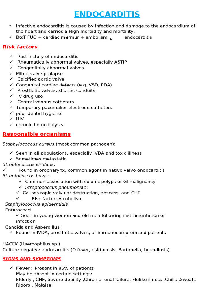 Endocarditis | PDF | Medical Specialties | Diseases And Disorders