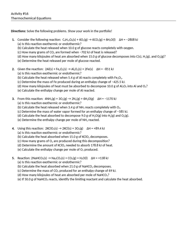 Activity 16 Thermochemical Equations | PDF
