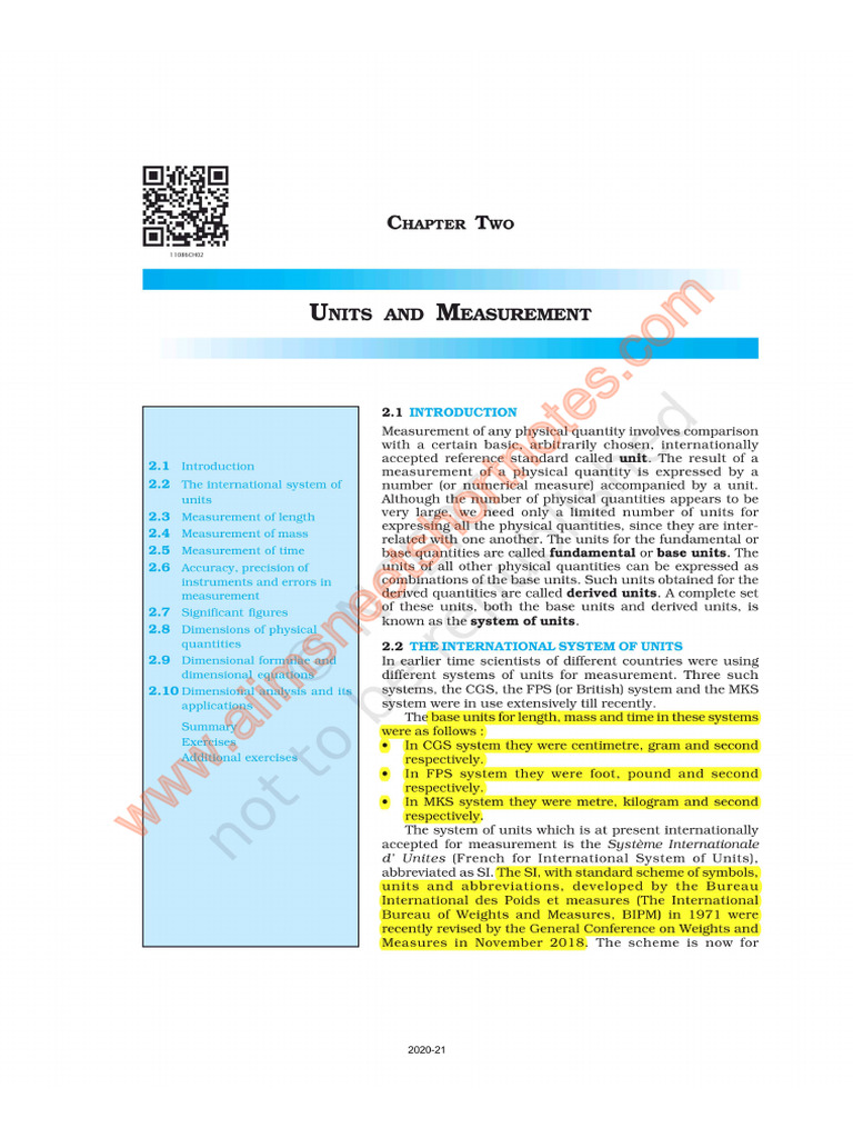 Units and Measurements NCERT Highlights | PDF