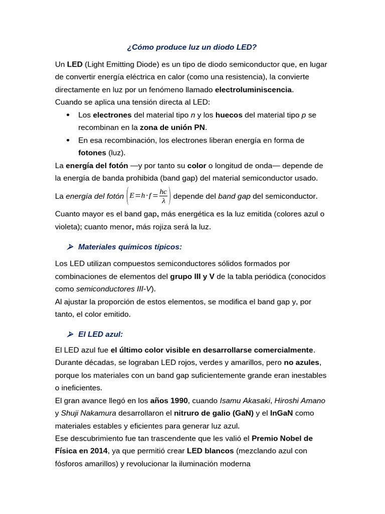 Color de Diodos LED | PDF | Diodo emisor de luz | Semiconductores