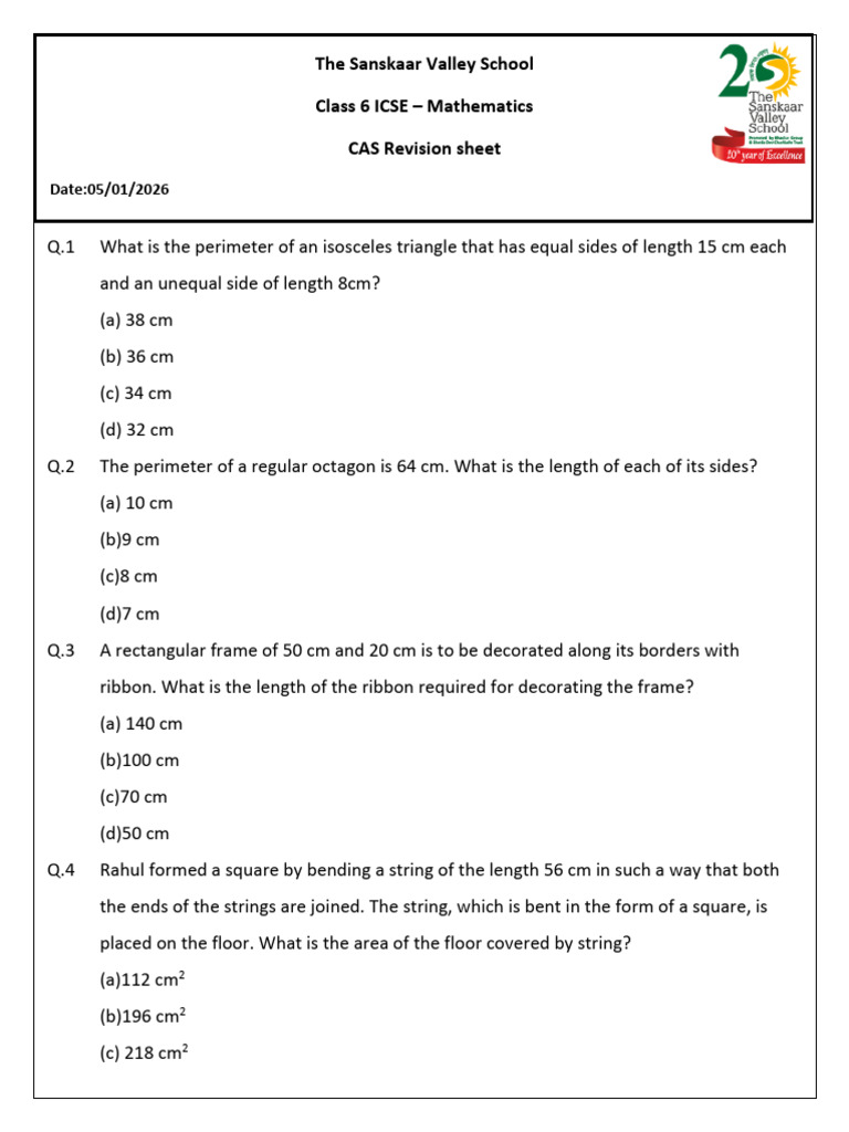 Grade 6 Math CAS Revision Sheet 12012026 (1) | PDF | Set (Mathematics ...