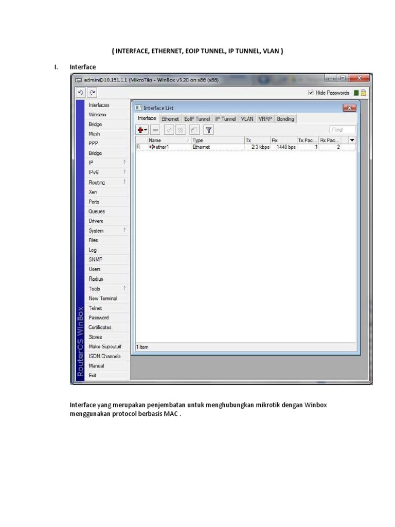 Interface, Ethernet, EoIP, IPIP, Vlan | PDF