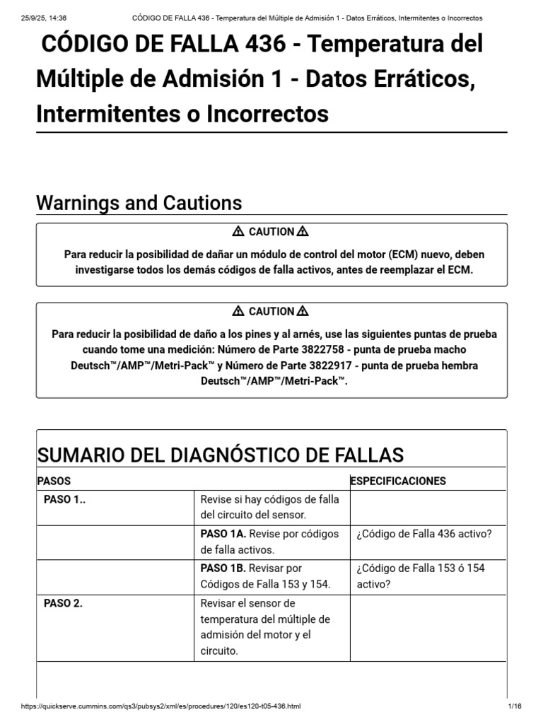 Diagnóstico Código de Falla 436 ECM | PDF | Conector eléctrico ...