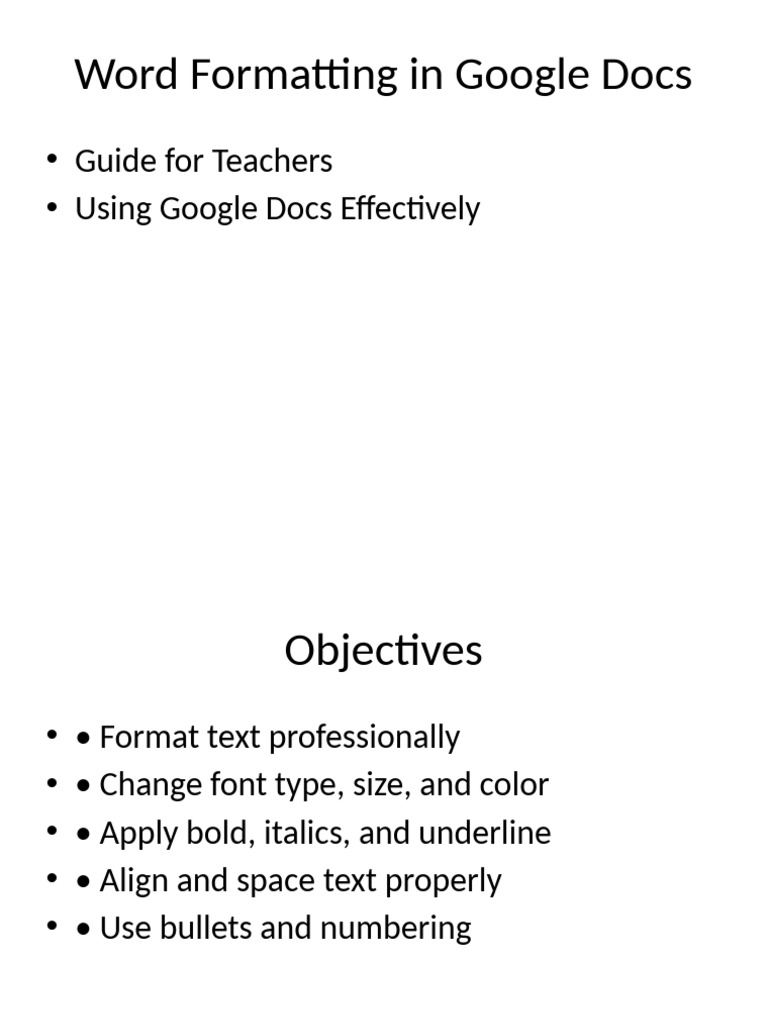 Word Formatting in Google Docs for Teachers | PDF