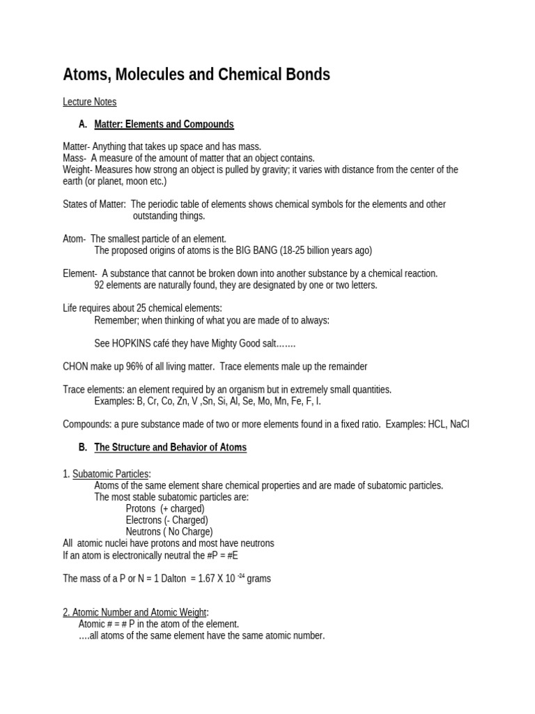 Atoms and Chemical Bonds Explained | PDF | Chemical Bond | Covalent Bond