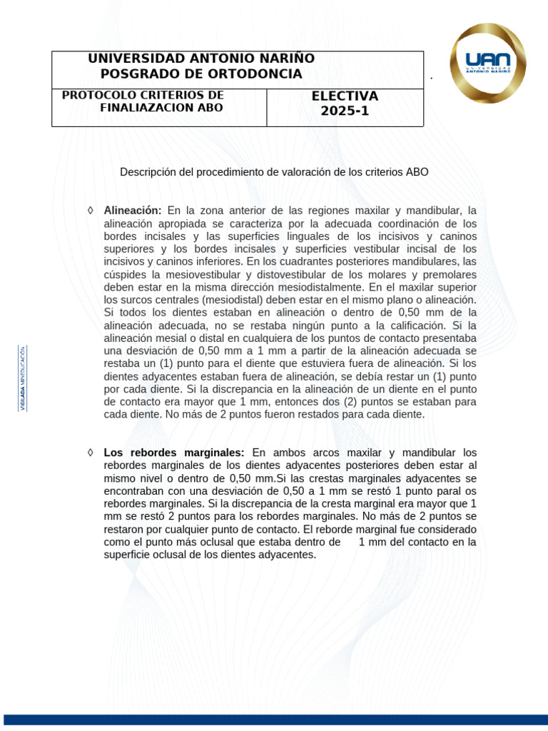 Protocolo de Valoración Criterios ABO | PDF | Odontología | Ramas de ...