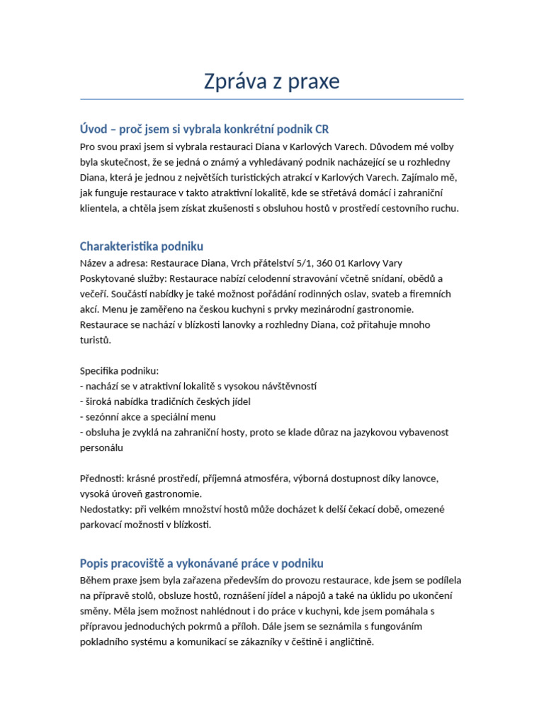 Zprava z Praxe Diana | PDF