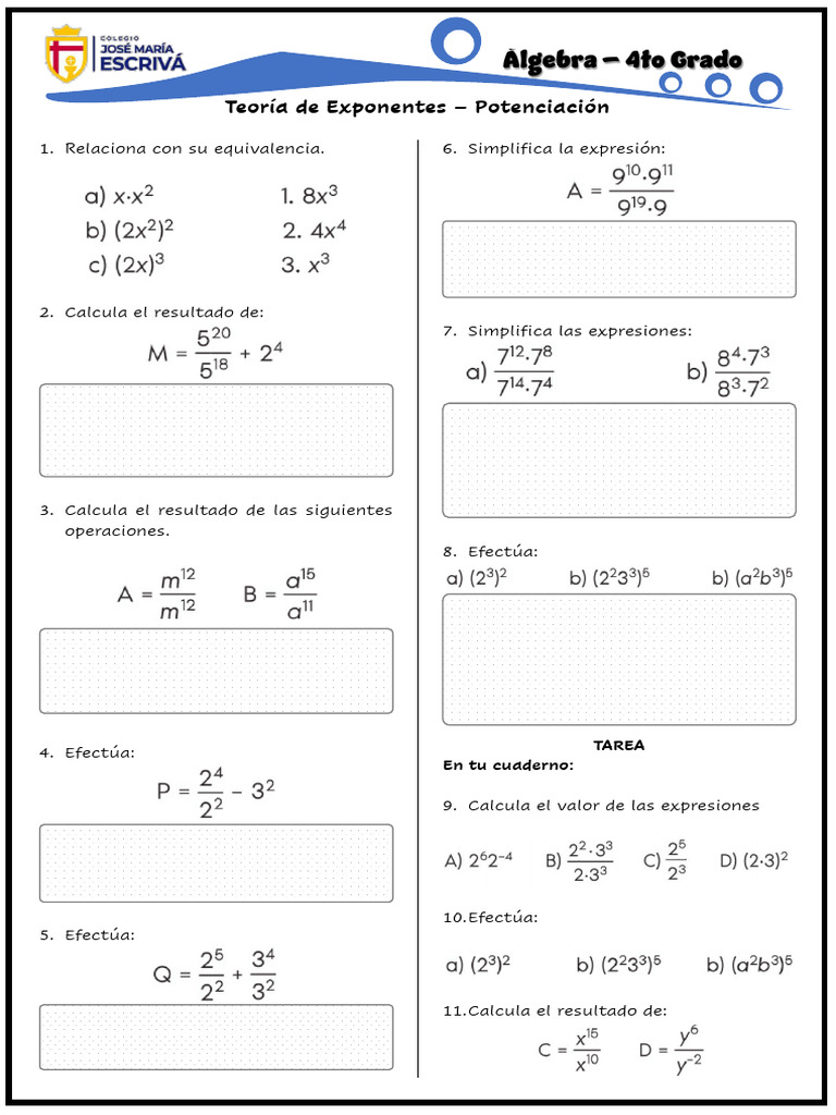 Algebra - 4to - Teoria de Exponentes | PDF