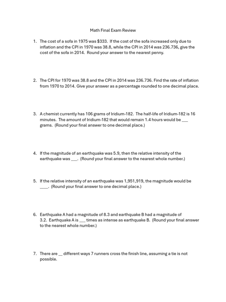 Math Final Exam Review | PDF | Interest | Annual Percentage Rate