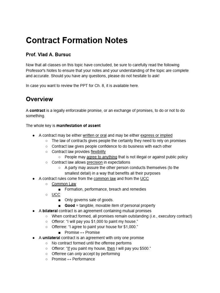 Contract Formation Essentials Explained | PDF | Consideration | Offer ...