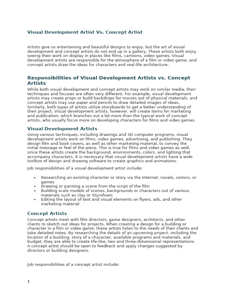Visual Development Artist vs Concept Artist | PDF | Animation | 3 D Computer Graphics